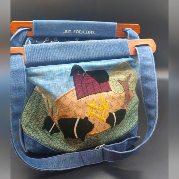 Vintage | Bags | Vintage Denim Handmade Quilted Purse Shoulder Bag Pigs ...